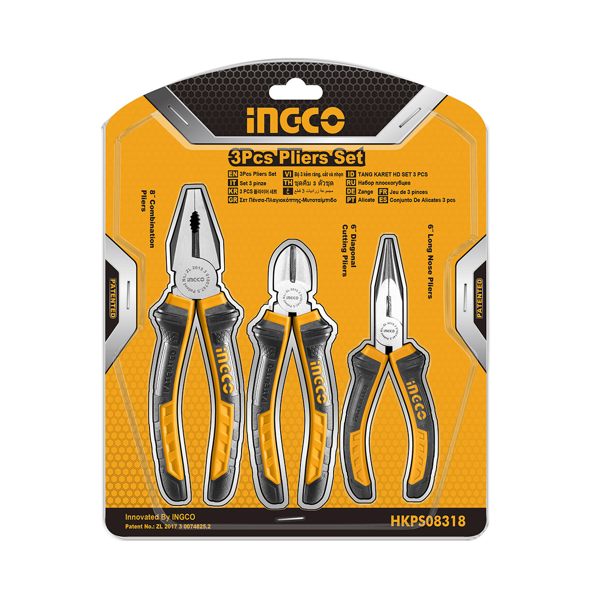 ALICATE INGCO UNIVERSAL, PUNTA, CORTE DIAGONAL JGO 3 PZAS HKPS08318 - INGCO